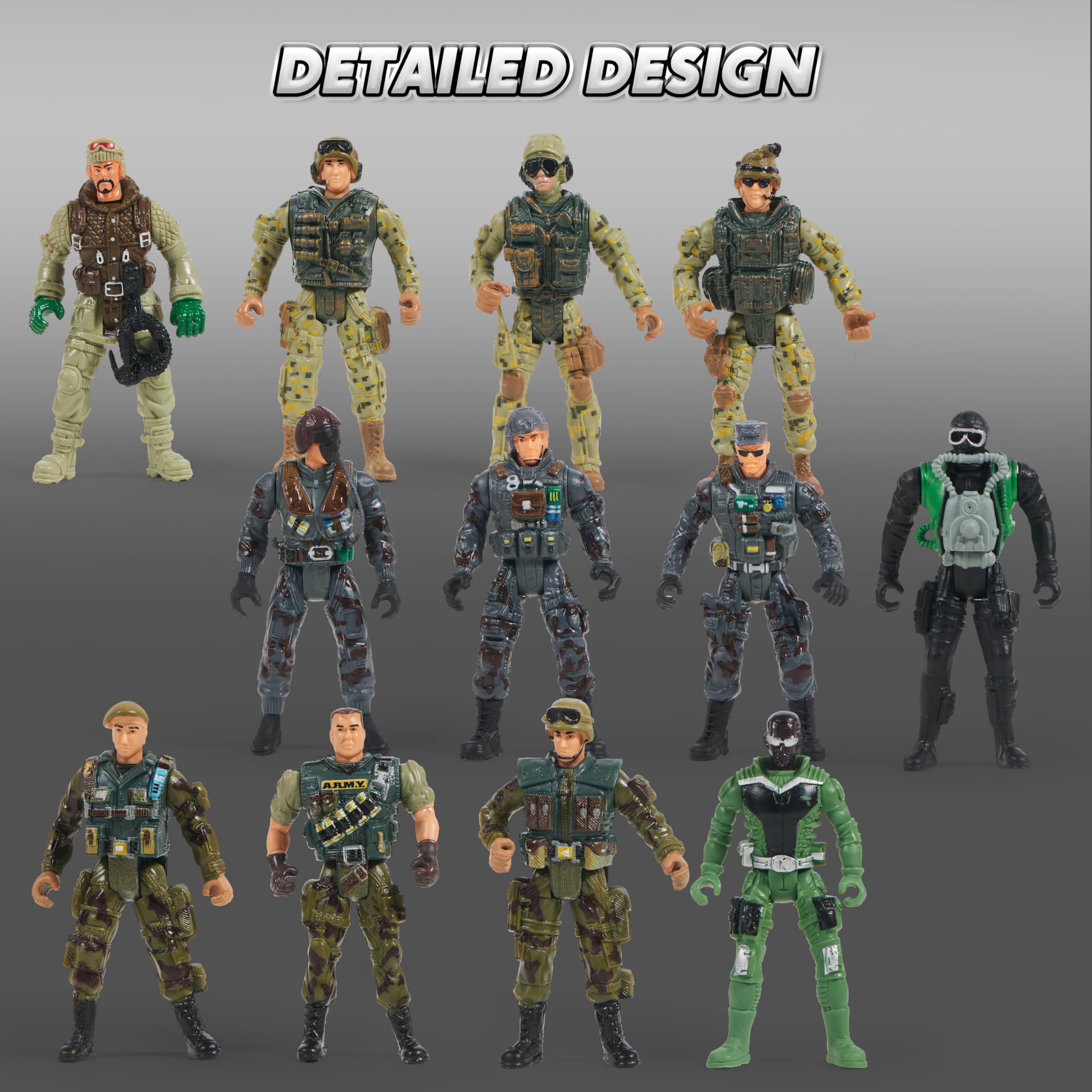 JOYIN 16 PCs Army Men Playset with 12 Realistic Army Ranger Men Action Figures and Weapon Gear Accessories, Military Soldiers Action Figures Playset for Boys Gift