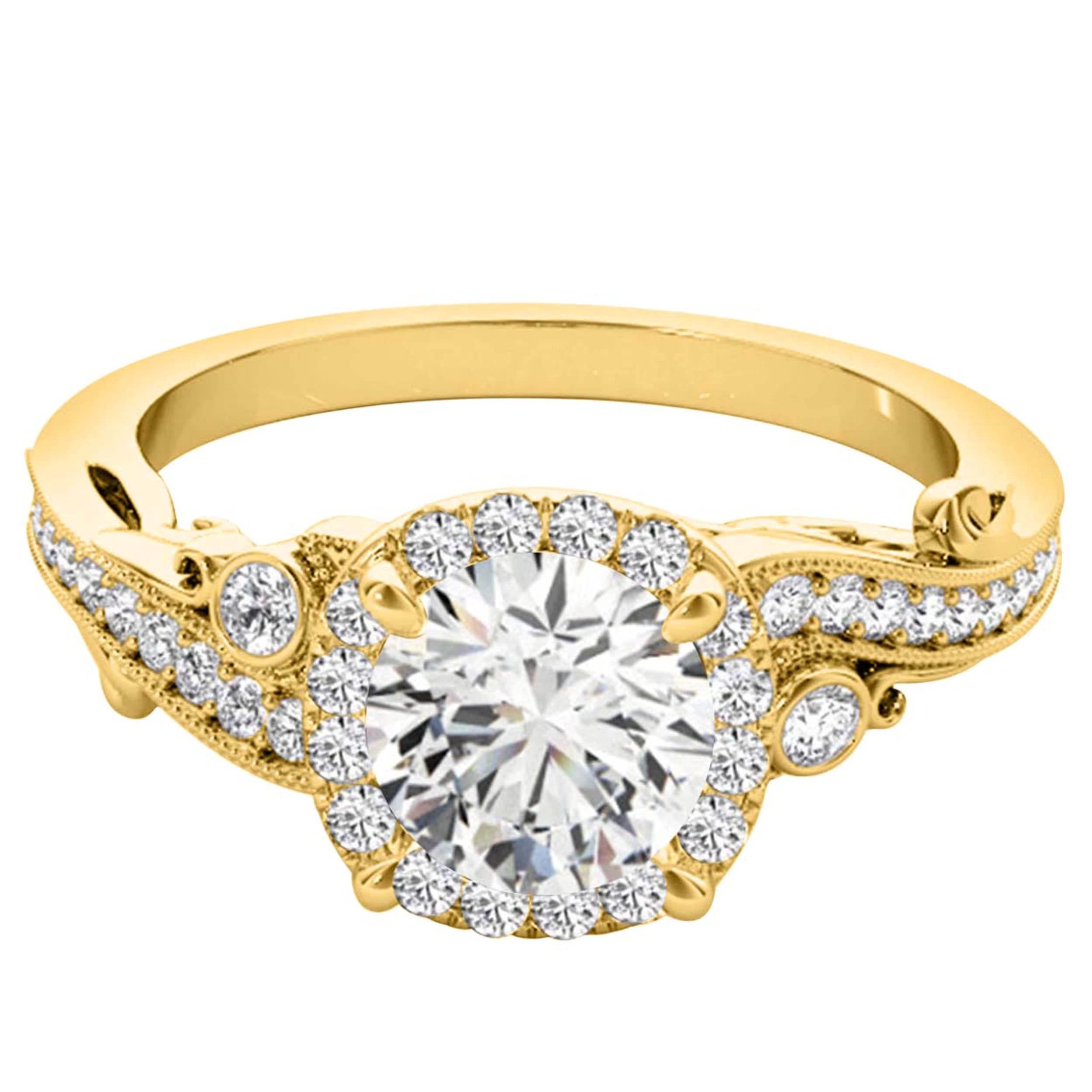 AoneJewelry Diamond Engagement Ring For Women 1 Carat Round Shape White Diamond Prong Setting 43 Stones Engagement Aniversary Ring In 18K Solid Rose, White & Yellow Gold Collection