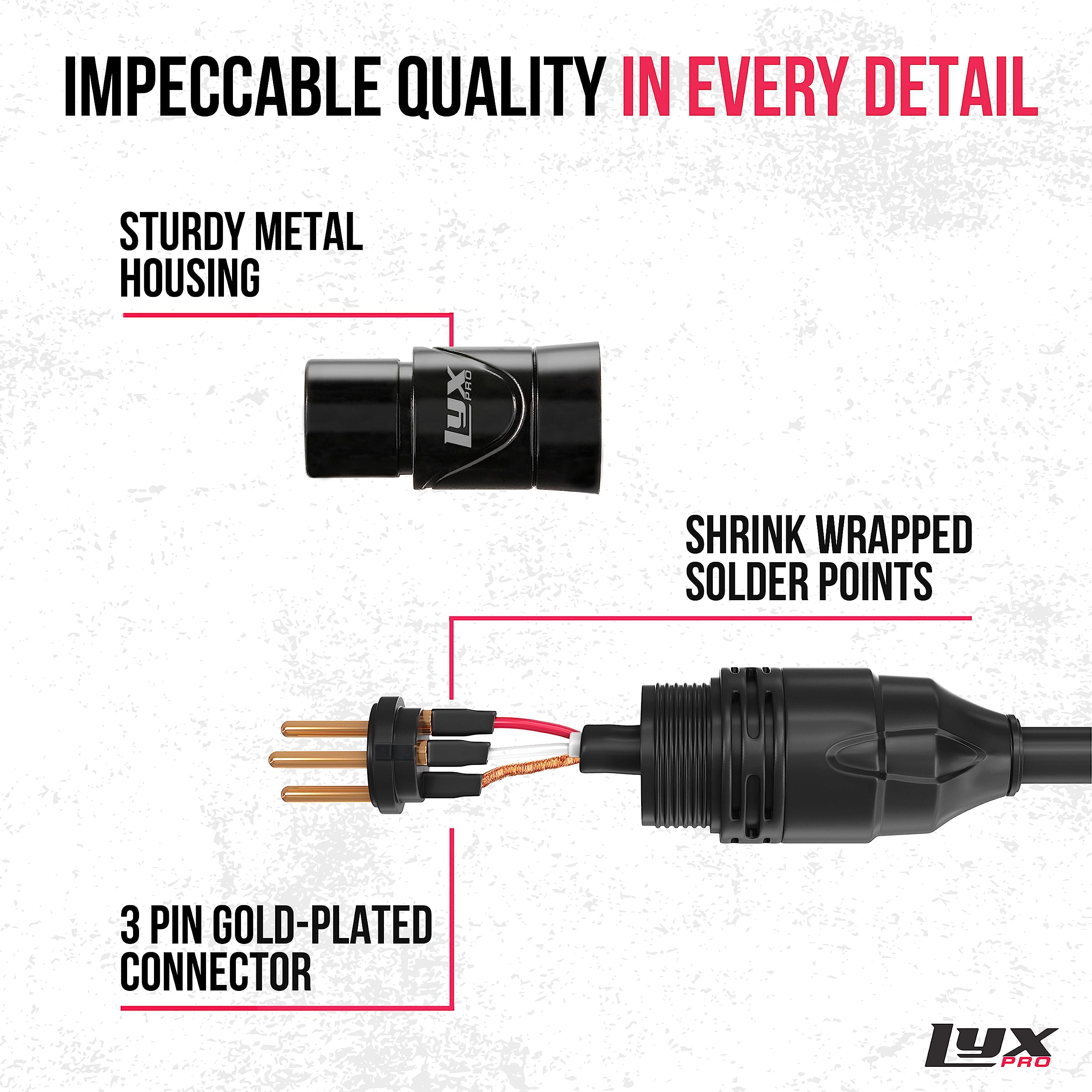 LyxPro Quad Series 20 ft XLR 4-Conductor Star Quad Balanced Microphone Cable for High End Quality and Sound Clarity, Extreme Low Noise, Black