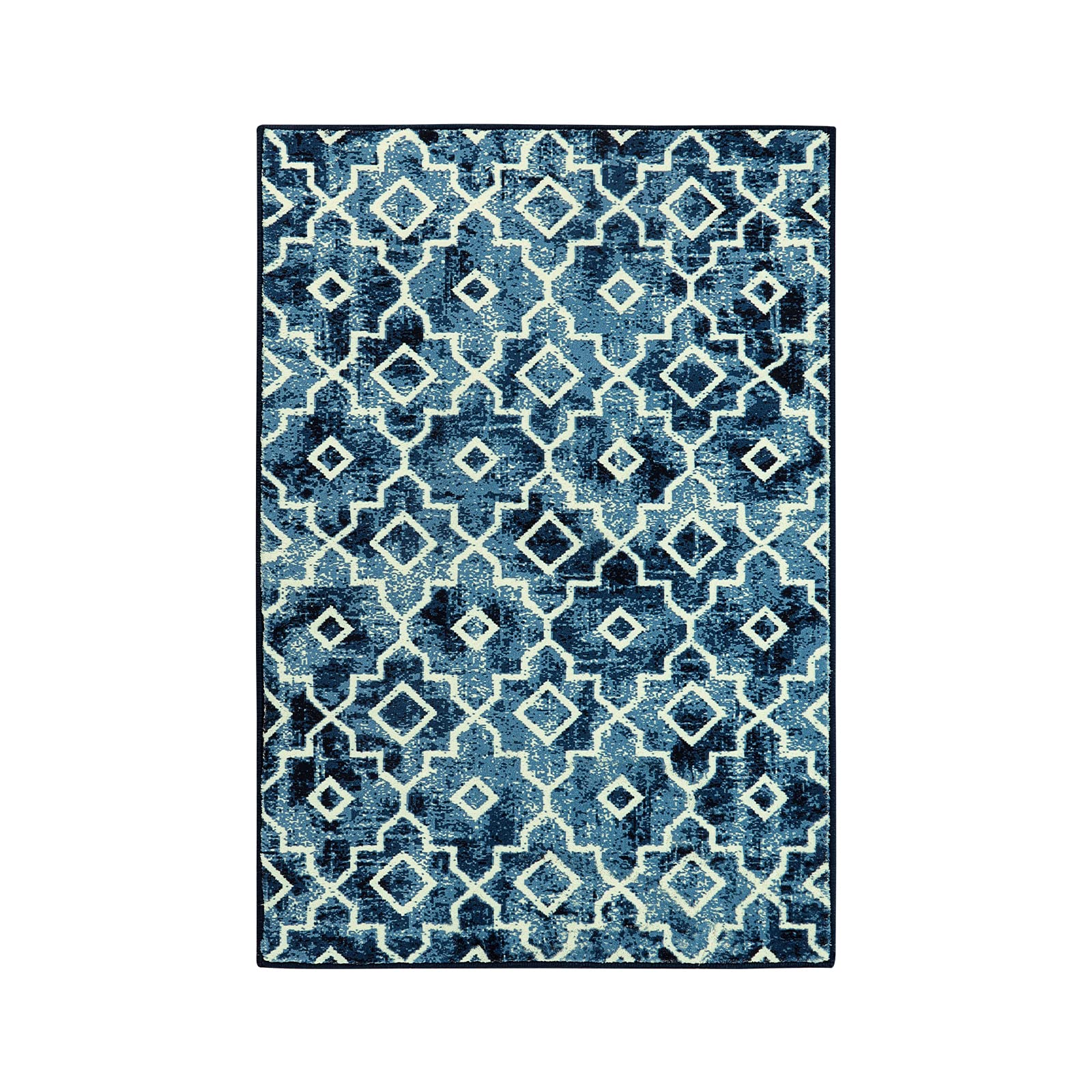 Moynesa Washable Moroccan Area Rug - 2x3 Small Blue Kitchen Bath Rug, Soft Non-Slip Low-Pile Modern Geometric Door Mat Indoor Throw Carpet for Home Dorm Bedside Entryway