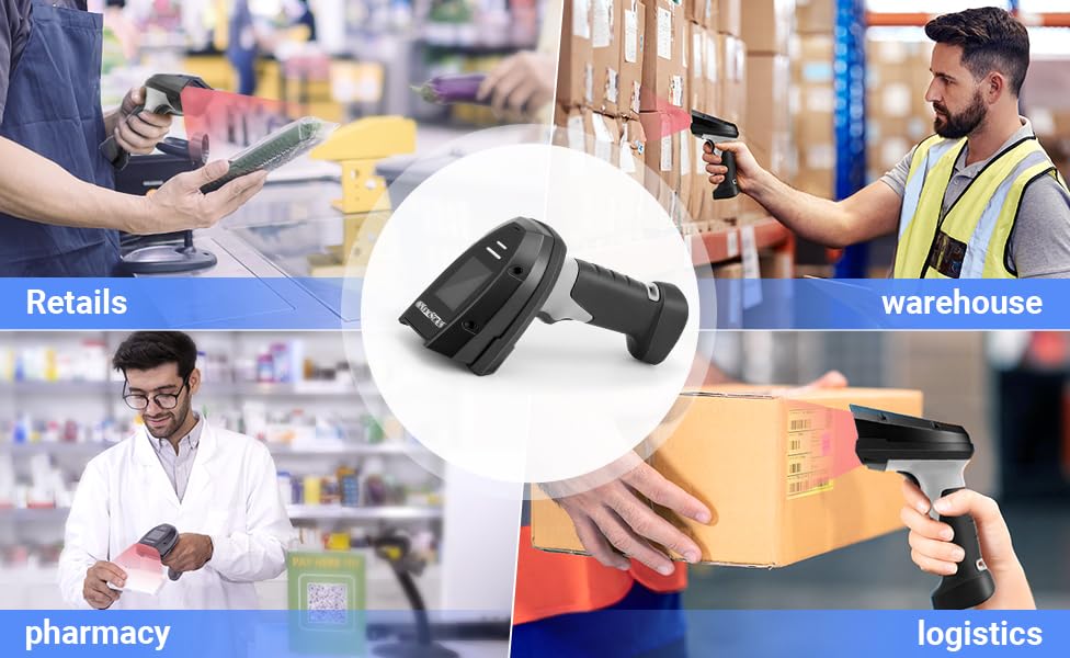 Barcode Scanner Wireless, Onewscan 1D Laser Barcode Reader with Stand 2.4G Wireless & USB Wired Connection 2 in 1 Plug and Play Handheld Bar Code Scaners