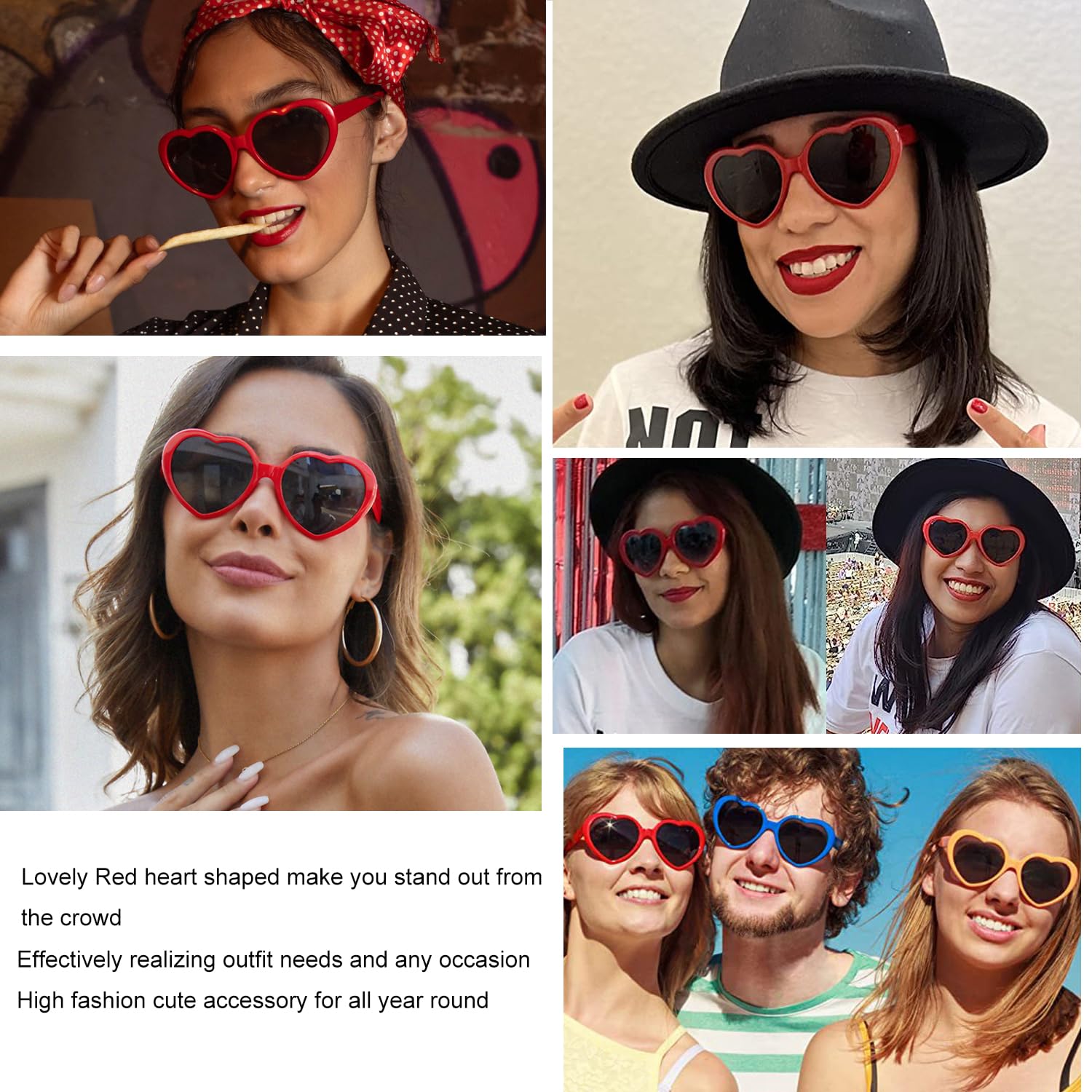 Armear Women Fashion Oversized Heart Sunglasses Retro Lady Girl Cute Love Shaped Large Plastic Eyeglasses Red