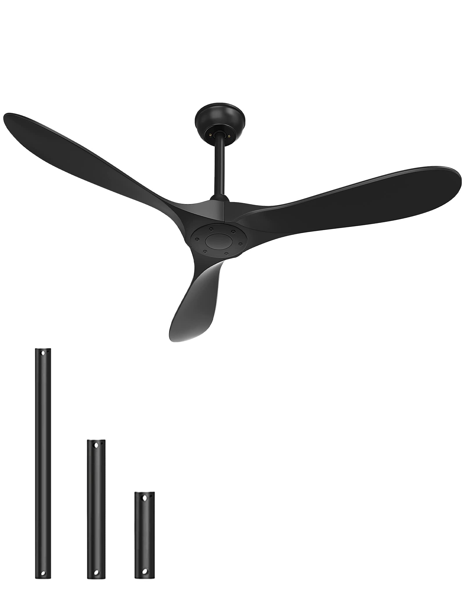 BECLOG Ceiling Fan With Remote Control,Black Indoor & Outdoor Ceiling Fans with Noiseless DC Motor and 3 Downrods.52 inches Ceiling Fans No Lights Plastic Fan Blade