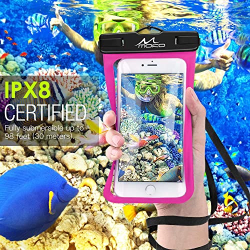 MoKo Waterproof Phone Pouch Holder 2Pack, Underwater Cellphone Case Dry Bag with Lanyard Armband Compatible with iPhone 14 13 12 11 Pro Max X/Xr/Xs/SE 3, Samsung S21/S10, Black+Magenta