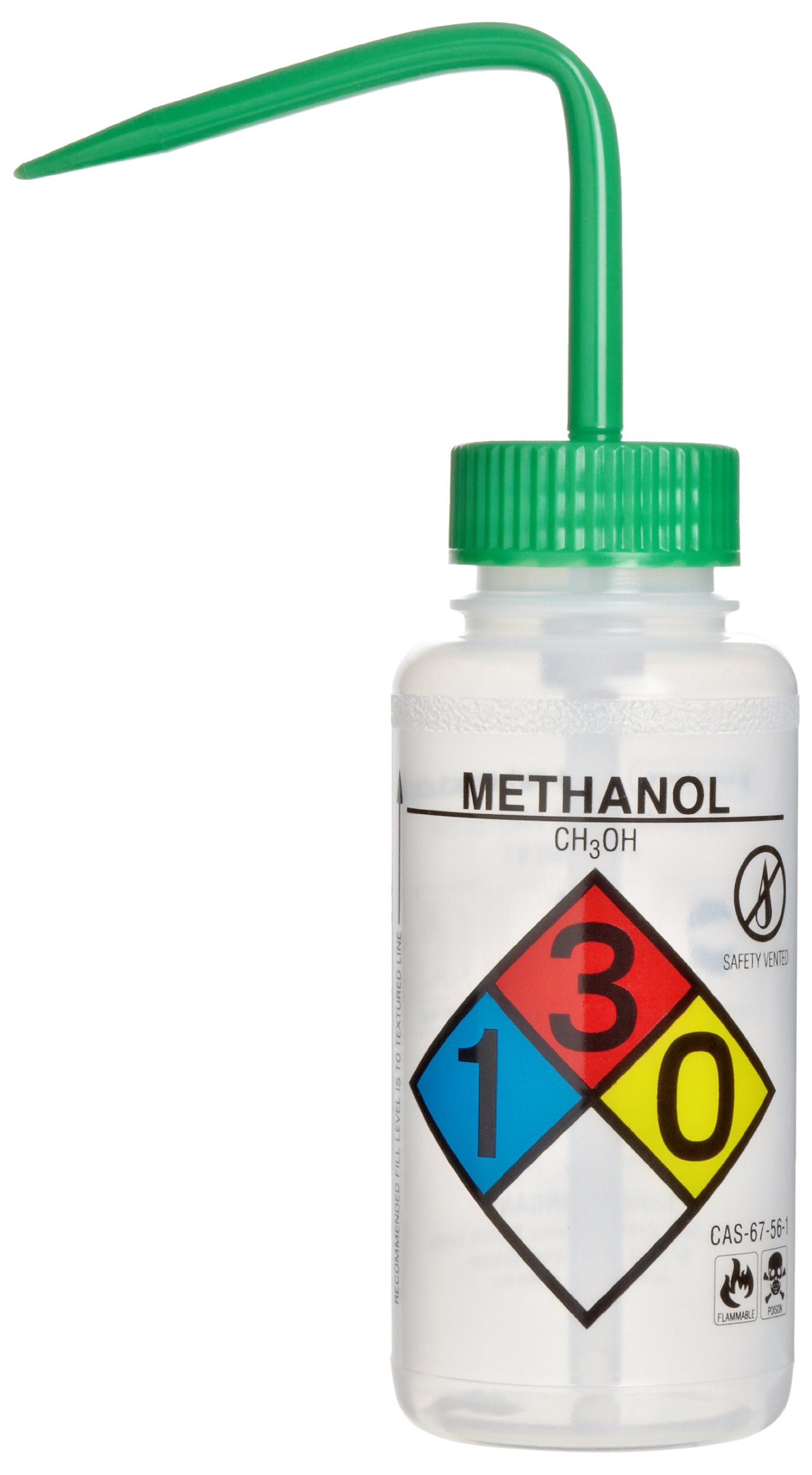 SP Bel-Art Right-to-Know Safety-Vented/Labeled 4-Color Methanol Wide-Mouth Wash Bottles; 250ml (8oz), Polyethylene w/Green Polypropylene Cap (Pack of 4) (F11808-0011)