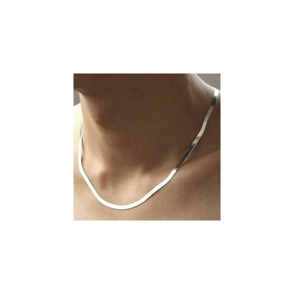 AUTHENTIC STERLING SILVER 925 Flat Herringbone Flex Chain Necklace, Flat Snake Necklace, 2.5M- 5.5MM. 16-30 Jewelry For Women Men, High Shine 16-30