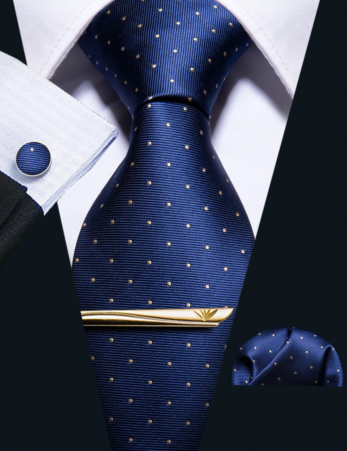 Barry.Wang Designer Blue Ties for Men Handkerchief Cufflink and Tie Clip Necktie Set Fashion