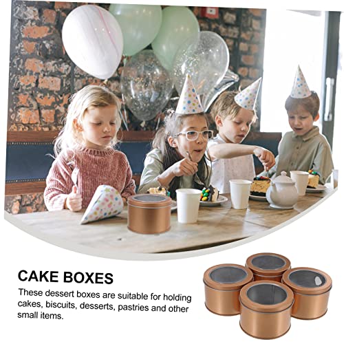 FUNOMOCYA 4 Pcs Boxes Tin Box with Window Mini Paper Cups Mini Cake Boxes Cake Containers Candle Containers with Lids Round Baking Cake Tins Tea Storage Can Dessert Container with Window