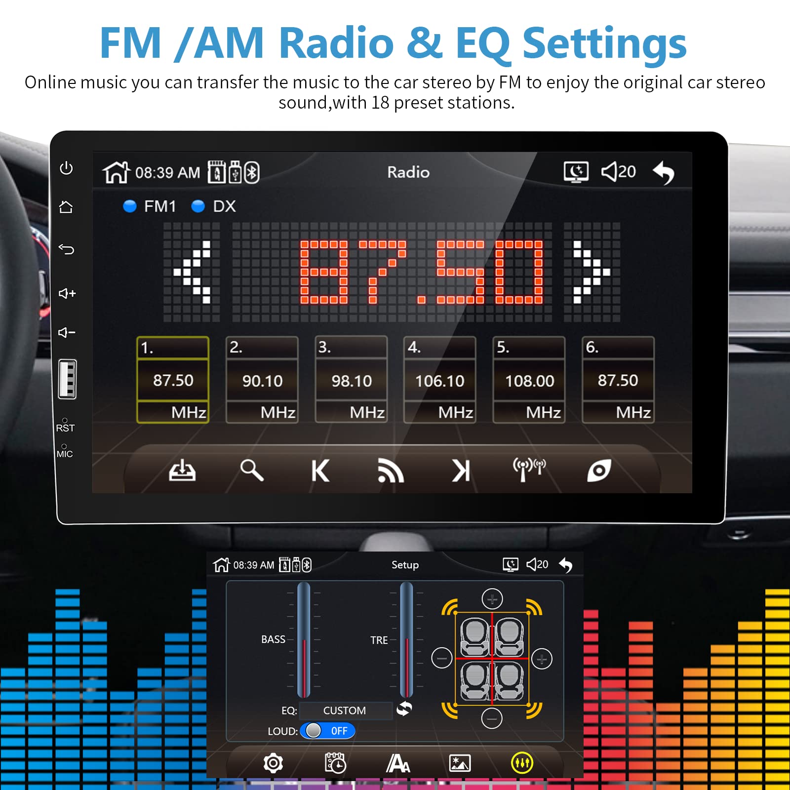 Single Din Car Stereo Support Carplay & Android Auto 9'' Touch Screen Car Audio EQ Multimedia Player Built-in Mirror Link USB Bluetooth Handsfree Call with FM/AM Radio Receiver Rear View Camera SWC
