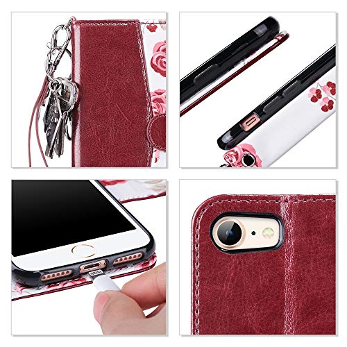 ULAK iPhone 8 Wallet, iPhone SE Wallet Case 2020, iPhone SE 3 Wallet 2022, iPhone 7 Flip Wallet Case, PU Leather Kickstand Card Holder Protective Cover for iPhone 7/8/iPhone SE 2 3 Gen 4.7'', Burgundy