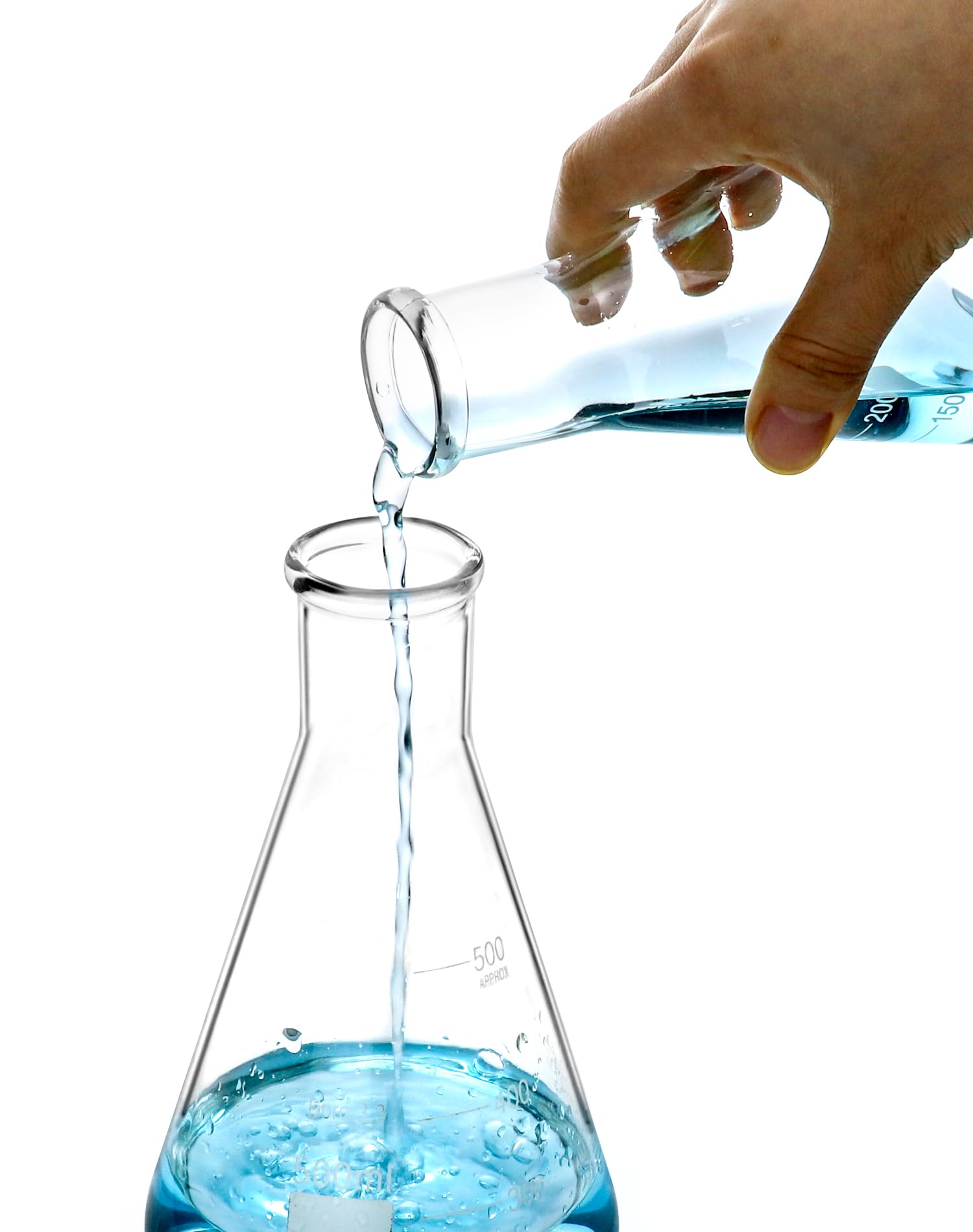 QWORK Erlenmeyer Flask Set, 2 Pcs 1000ML Borosilicate Glass Conical Flasks with Narrow Mouth, Printed Scale, for Lab, Classroom, Kitchen, Craft, Home