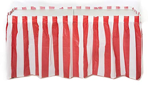 Oojami 4 Pack Red & White Striped Table Skirt Carnival Circus Decorations