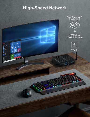 Baieyu Firewall Mini PC Quad Core Celeron J4125 with 8GB DDR4 256GB SSD OPNsense Firewall PC Support 4K HD, 4 × 2.5GbE LAN, 1 × HD, 1 × RS232 COM, 2 × USB3.0, 4 × USB2.0 Ports, Dual Band WiFi, BT4.0