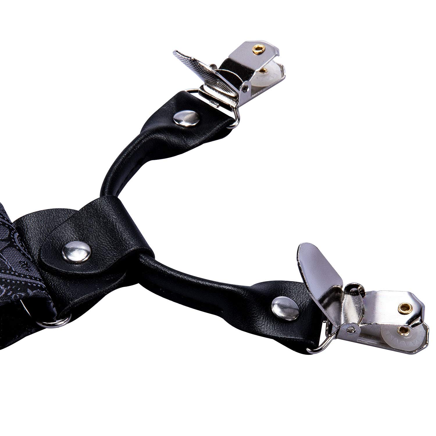 Barry.Wang Men Black Paisley Suspender and Bow Tie Set Y Shape Heavy Duty 6 Clips Braces