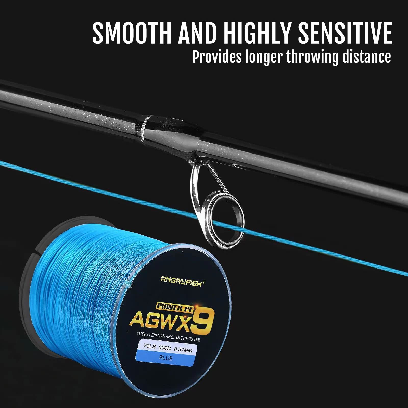 ANGRYFISH AGYX9 Braided Fishing Line-Zero Stretch-Abrasion Resistant-Super Strong-Excellent Stretch Smoothness (15lb-0.10mm-300m, Yellow)