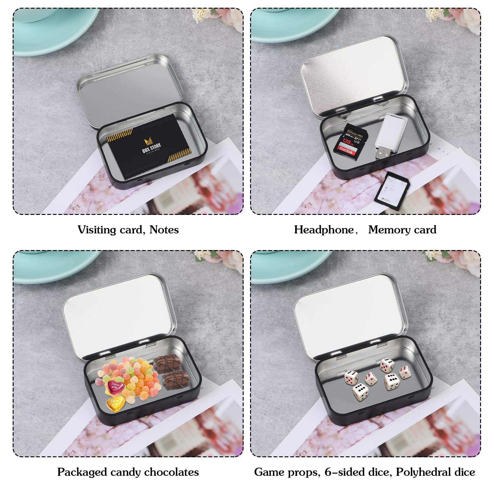 Qianyu Mini Portable Storage Organizer Rectangular Empty Hinged Tin Box Containers Small Container Tins with Lid Black Home Storage Boxes for Candies Key Earrings Jewelry Crafts Drawing Pin