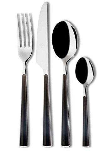 Mepra Primavera Cutlery Set – [24 Piece Set], Black, Mirror Finish, Dishwasher Safe Cutlery for Fine Dining