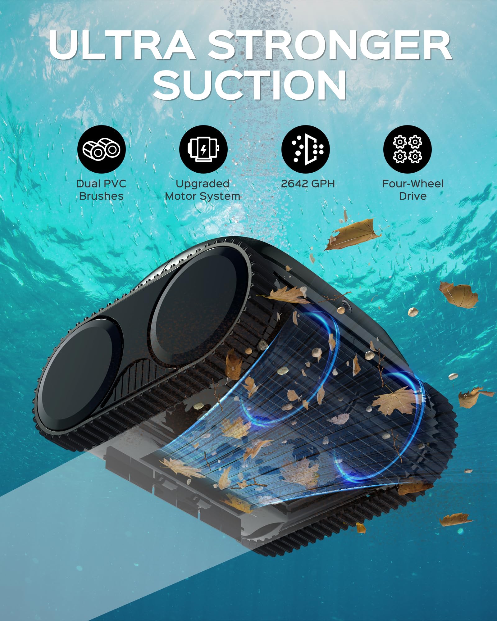 WYBOT C1 Cordless Robotic Pool Cleaners, Powerful Suction, Wall Climb Pool Robot with Intelligent Route Planning, Lasts 150Mins, Ideal for In-Ground Pools Up to 1,614 Sq.ft