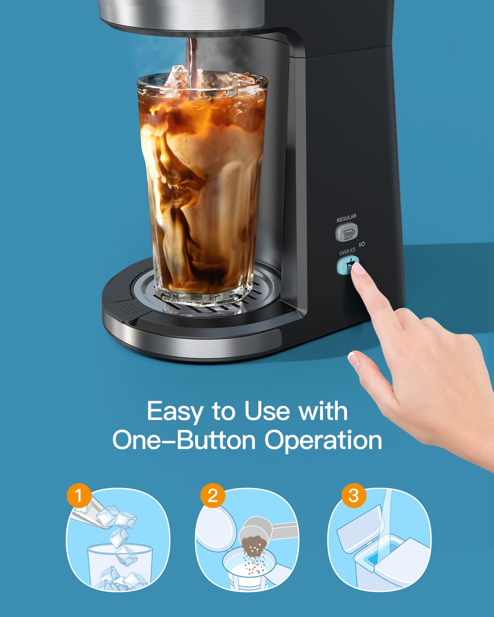 Famiworths Single Serve Coffee Maker, Iced and Hot Coffee Maker for K Cup & Ground Coffee, 6 to 14 Oz Brew Sizes, Iced Coffee Machine for Home, Office and RV, Black