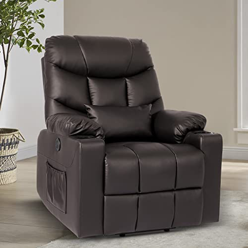 BAIJIAWEI B Power Lift Recliner Chair, PU Leather Electric Recliner with Vibration Massage & Heat Function, Heavy Duty Recliner with Remote Control, 3 Positions, USB Port