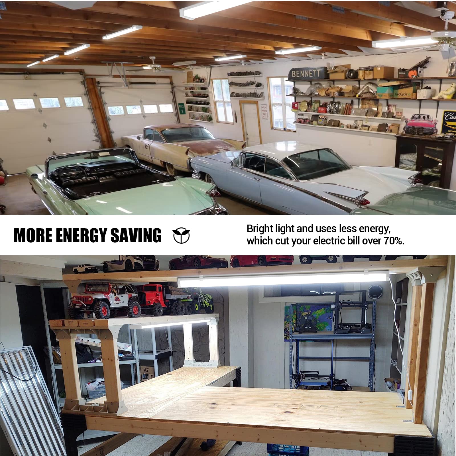 FAITHSAIL 5 Pack 4FT LED Shop Light, 40W LED Utility Light with Plug, 4000 LM, 4000K, 48 Inch LED Garage Light with Hanging Chain for Garage, Basement, Workshop, Hanging or Flush Mount, Non-Linkable