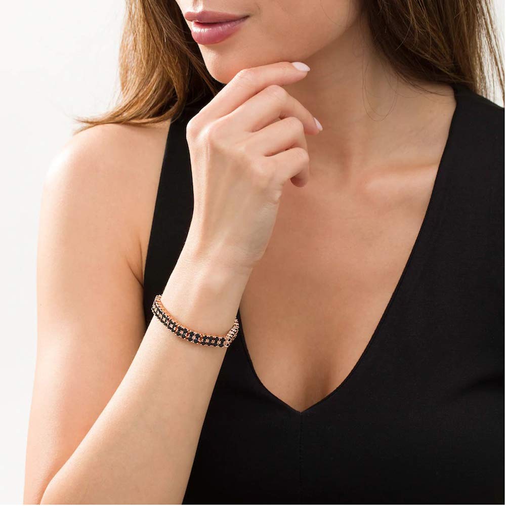 Ani's 3.5mm Round Cut Black D/VVS1 Diamond Double Row Bracelet In 925 Sterling Silver with 14K Rose Gold Plated_7.5
