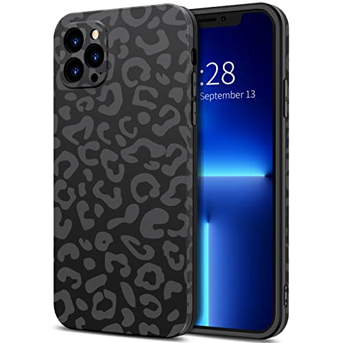 Hython Case for iPhone 13 Pro Max Case Leopard, Matte Black Cheetah Print Pattern Design [Not Rub Off], Cute Aesthetic Slim Soft Flexible TPU Shockproof Protective Phone Case Cover for Women Men