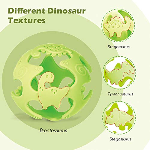 Baby Teething Toys for 3+ Months, Dinosaur Teethers for Babies, Safe Baby Teether Ball, Baby Teething Pacifier, Soft and Durable Teething Balls (Green)