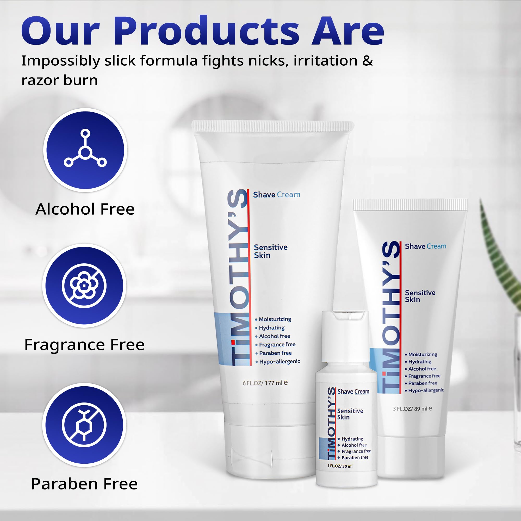 Timothy's Unscented Shave Cream 6 ounce Sensitive Skin, Fragrance Free, Alcohol Free, Paraben Free