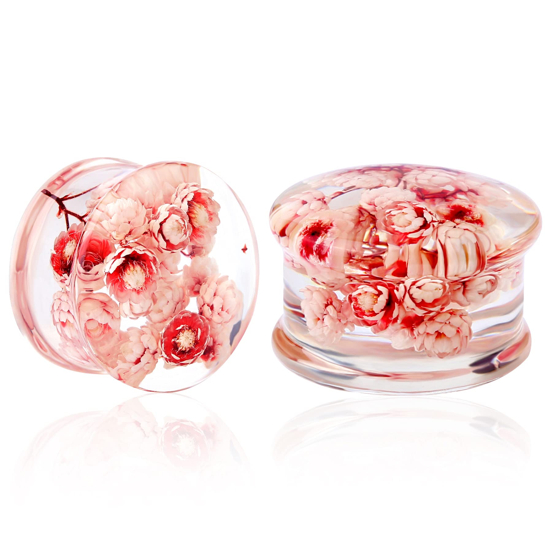 Jewseen 2Pcs Flower Ear Gauges Plugs Gauge 2g to 1'' Resin Tunnels Real flower plugs Real Plant Organic Gauges Resin Flower Gauges Resin Plugs