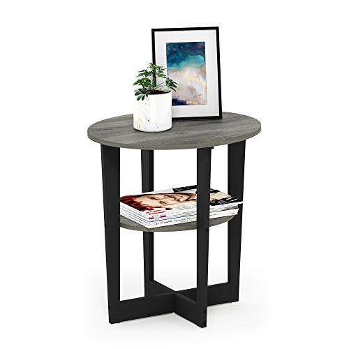 Furinno JAYA Oval End Side Night Stand/Bedside Table, 1-Pack, French Oak Grey/Black