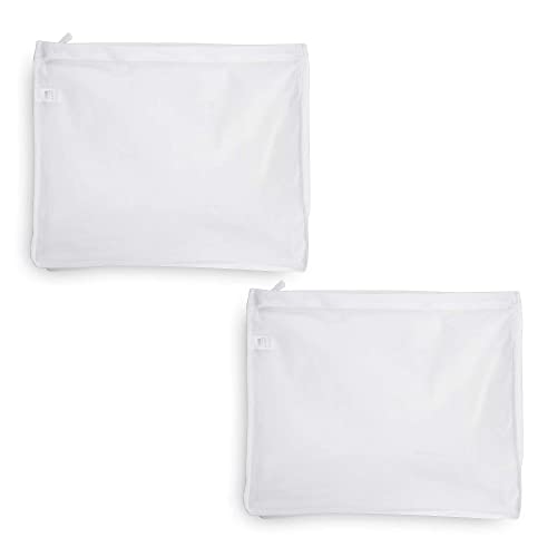 Smart Design Delicates Wash Bag with Safety Zipper - Set of 2 - Washer and Dryer Safe - Mesh Polyester Material - Delicates, Lingerie, and Baby Clothes - 18 x 15 Inch - White
