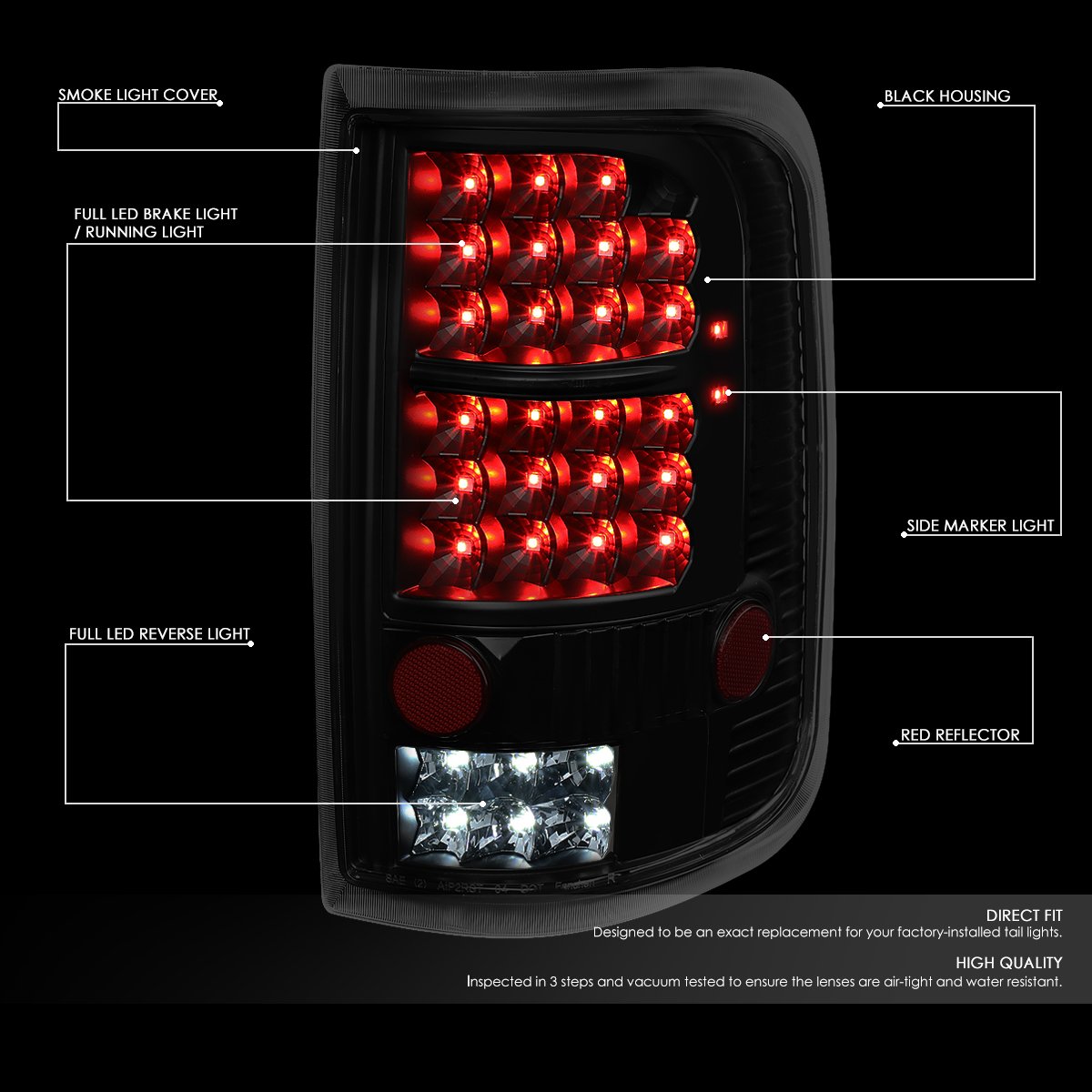Auto Dynasty Pair of Black Housing Smoke Lens Full LED Tail Lights Brake/Reverse Lamps Compatible with Ford F-150 Lobo 04 05 06 07 08
