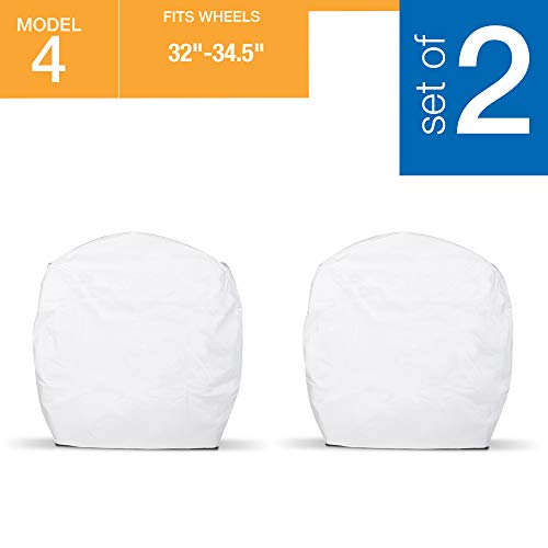 Smart Design RV Wheel Covers - Model 4 - Protects Against Rust & Outside Storage Damage - Trailer, Semi Trucks, Travel, & Large Vehicle Tires (2-Pack) (Fits 32-34.5" Diameter Wheels) [White w/ Felt]