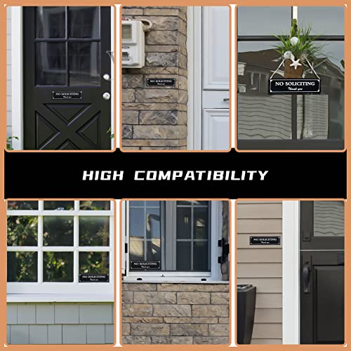 BEDEONE No Soliciting Sign for House, Strong Self Adhesive No Soliciting Signs for home, Hanging No Solicitors Sign for Front Door - Premium Frosted Material with Digitally Printed, Come with Chain