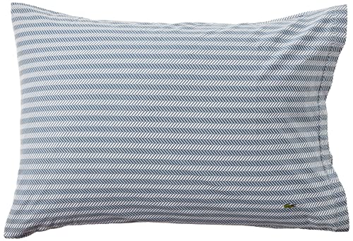 Lacoste 100% Cotton Percale Sheet Set, Herringbone Print, Vintage Indigo, 4 pcs, Full