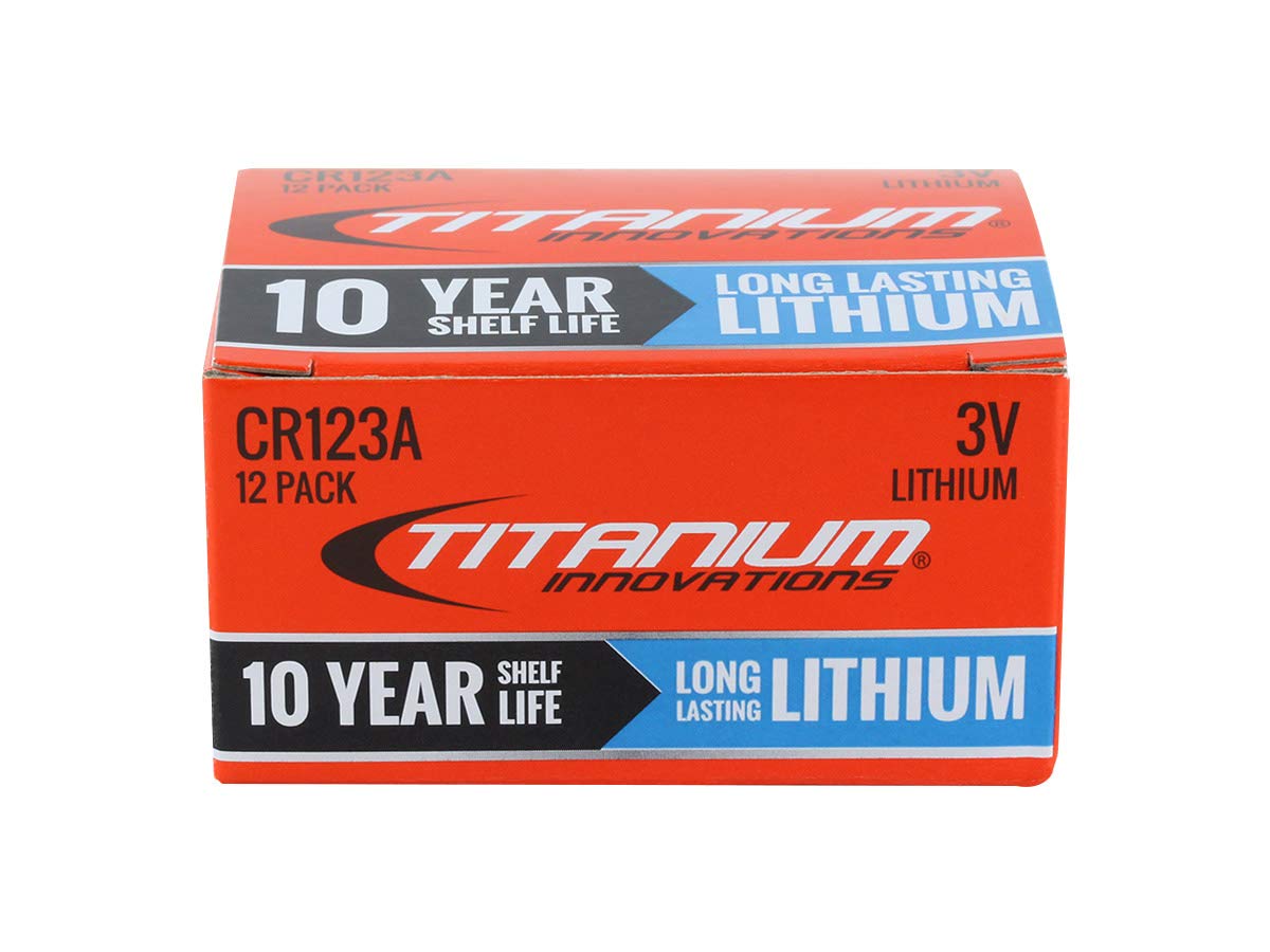 TITANIUM INNOVATIONS CR123A 3V Lithium Battery Tactical Configuration - Box of 12, Shrink Wrapped in Pairs