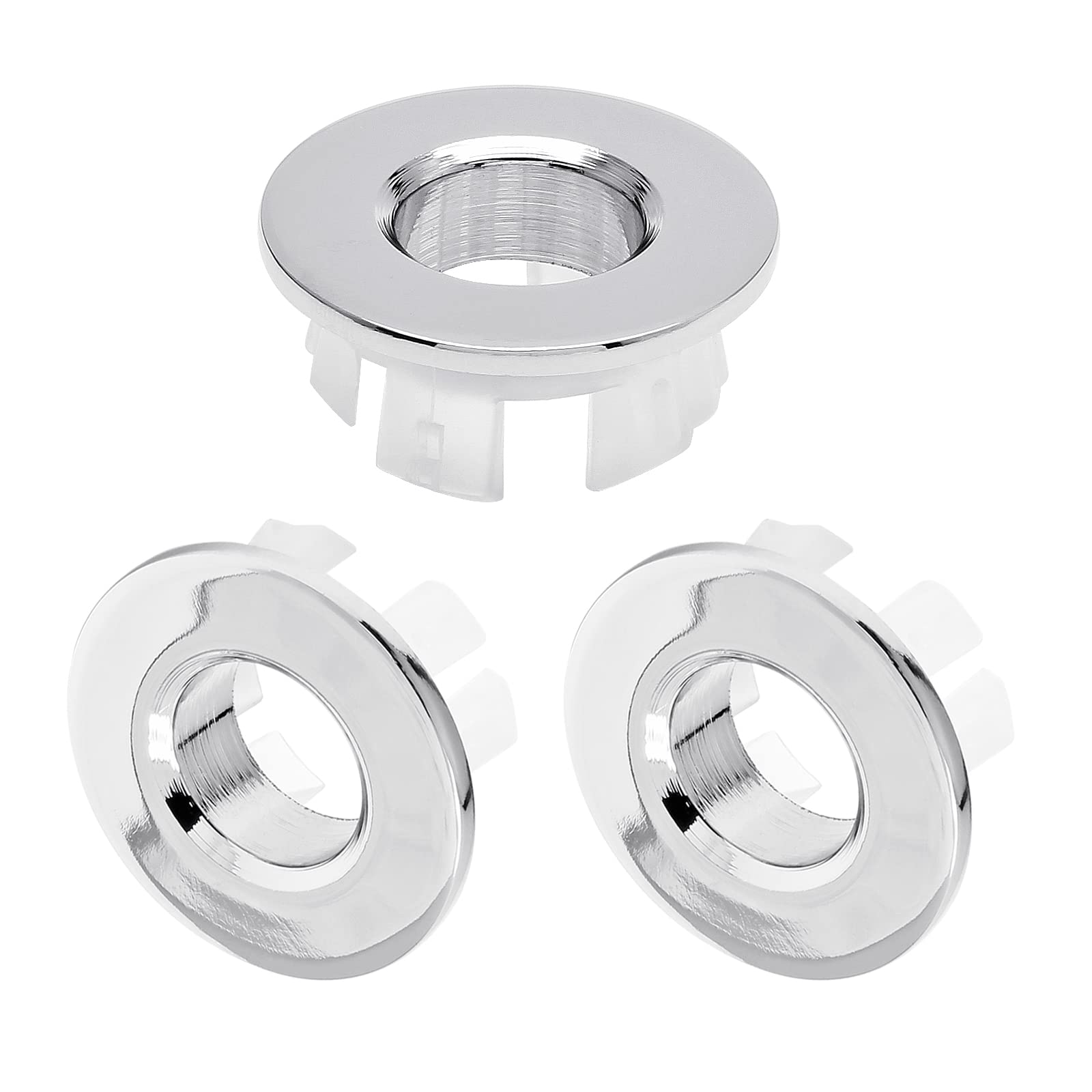 Qjaiune 3 Pack Bathroom Sink Overflow Trim Ring, Electroplating Chrome Overflow Drain Cover Round Basin Cover, Vanity Sink Overflow Cap Small Sink Insert, Brass Hole Cover for Kitchen Bathtub