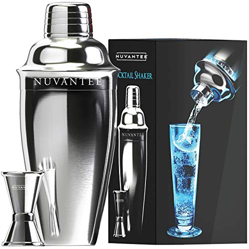 Nuvantee Cocktail Shaker Set,24 oz Martini & Drink Mixer w/ Built in Strainer, Measuring Jigger, Home Bartending Kit, Stainless Steel Martini Shaker