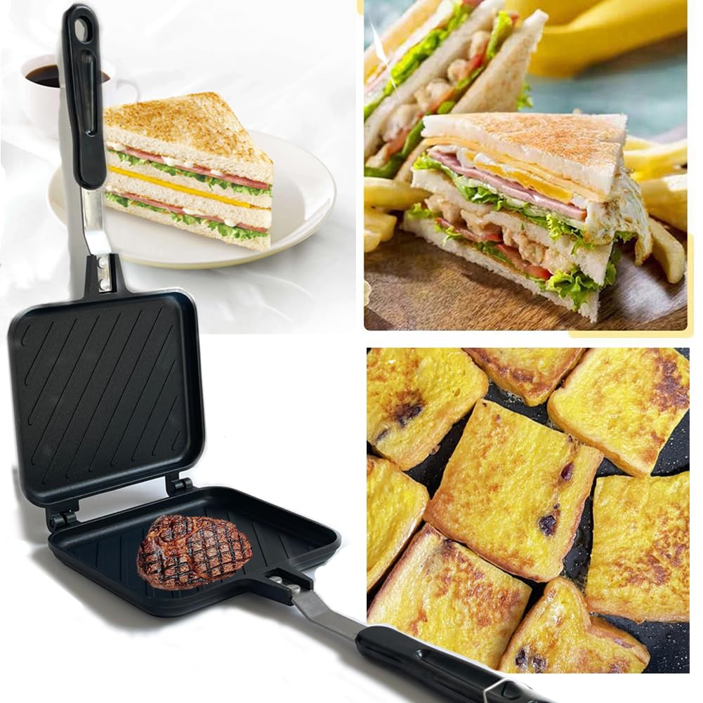 Double Sided Frying Pan, Non-Stick Pan with Heat-Resistant Handles, Egg and Sandwich Frying Pan, Multifunctional Breakfast Pan for Indoor & Outdoor Home Kitchen, 5.5 Inches, For all stove surfaces
