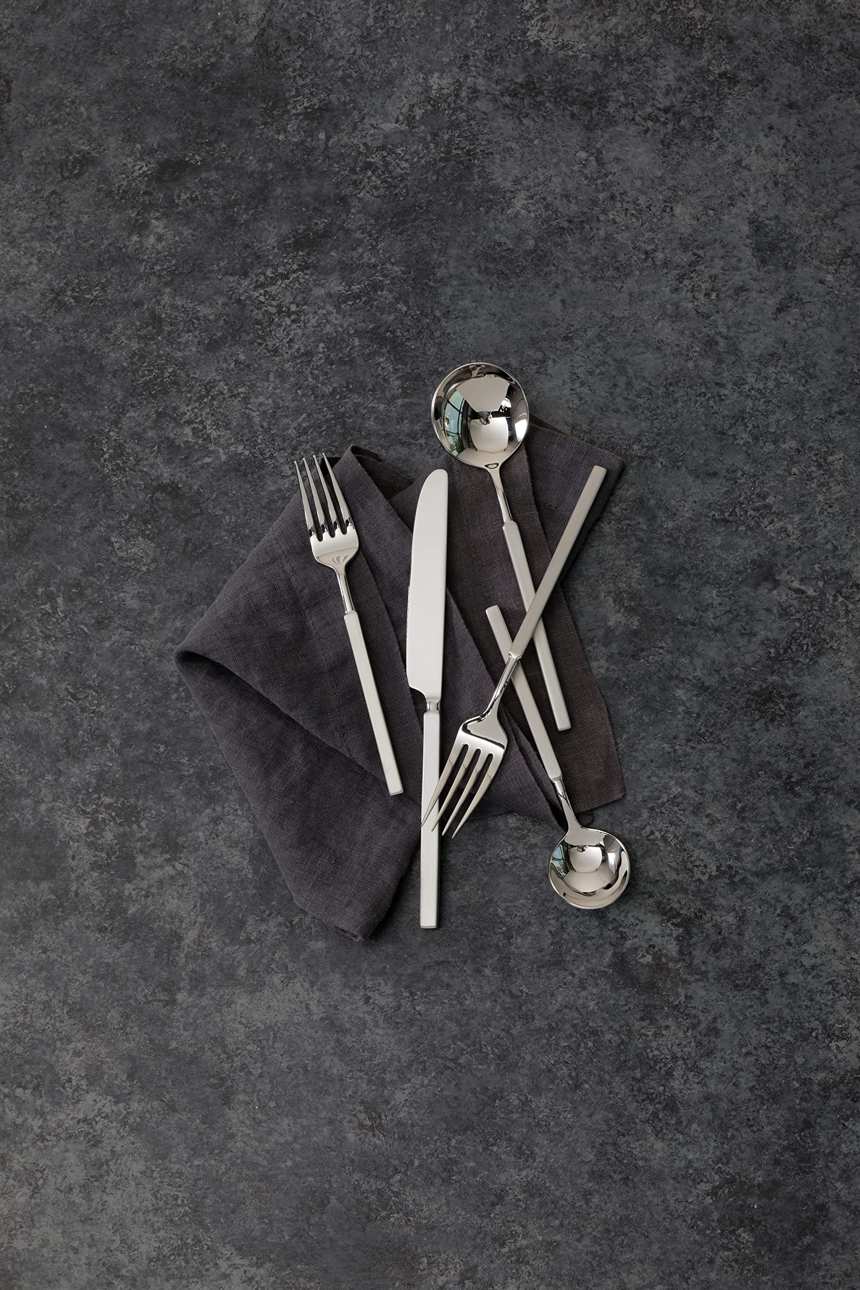 Fortessa Jaxson 18/10 Stainless Steel Flatware, Brushed/Mirrored Stainless Steel, 20 Piece Place Setting Service for 4