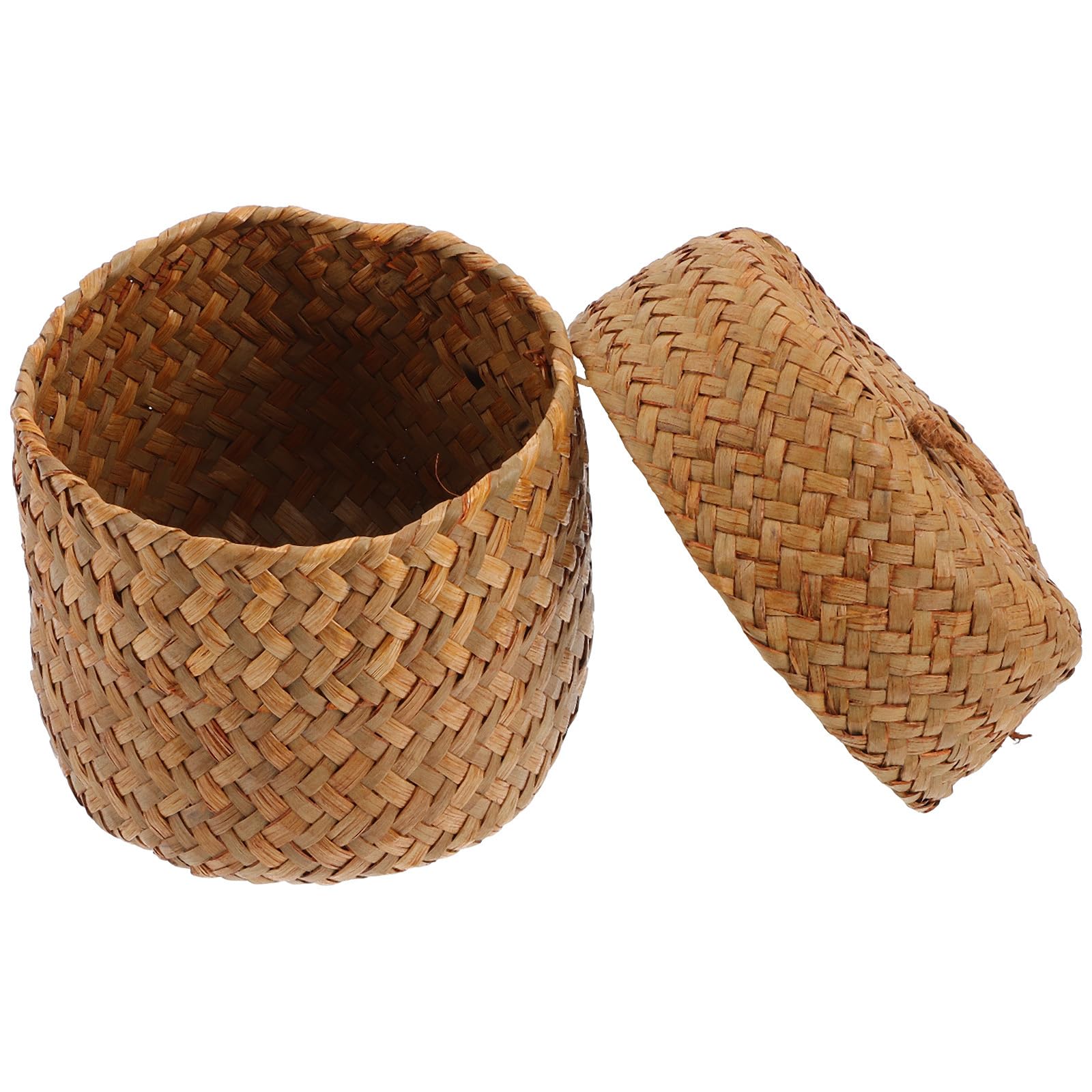 MAGICLULU 3pcs Flower Basket Candy Bowl Generic Round Basket Light House Decorations for Home Rustic Storage Bins Small Seagrass Basket with Lid Cutlery Desk Child Seaweed Cosmetic