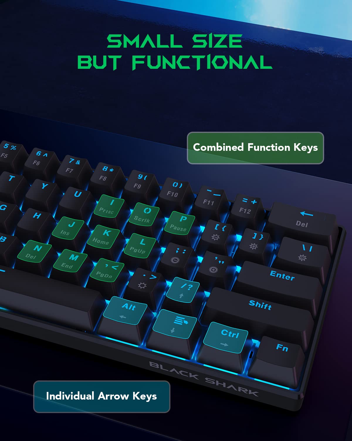 Black Shark RGB Mehcanical Mini Keyboard with Large Gaming Mouse Pad(31.5” x 11.8” x 0.15”)