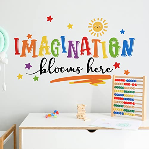 Mfault Imagination Blooms Here Kids Playroom Classroom Wall Decals Stickers, Watercolor Sun Star Baby Boys Girls Nursery Decoration Bedroom Art, Neutral Preschool Toddlers Daycare Room Decor