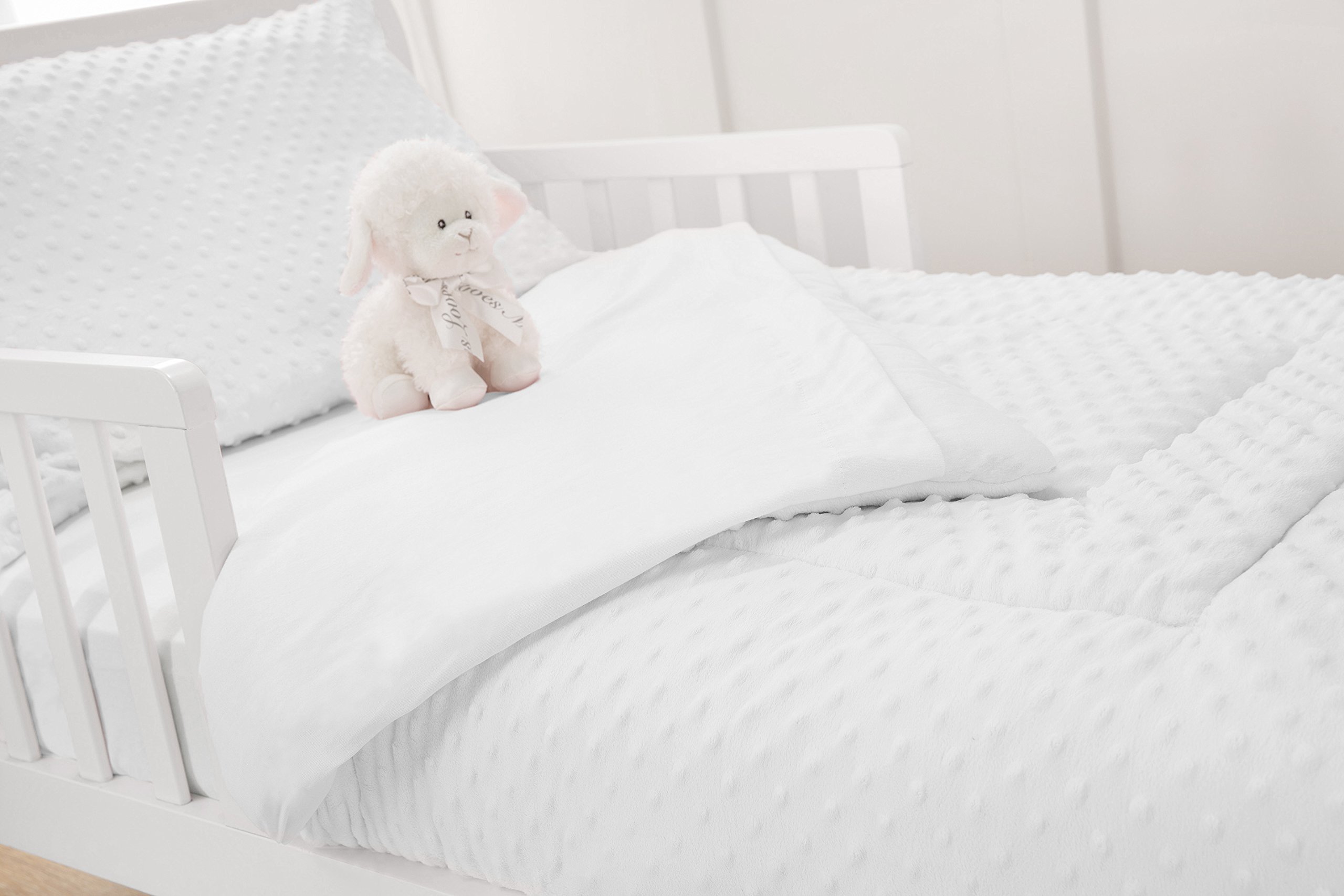 TL Care Minky Dot Chenille 4 Piece Toddler Bedding Set, White, for Boys and Girls