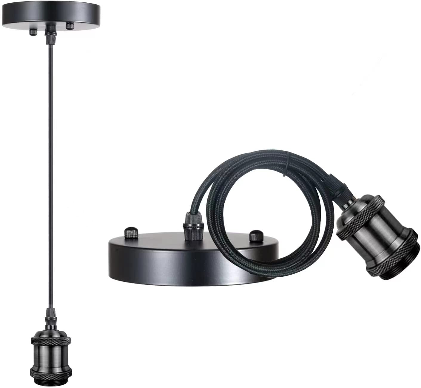 ASCMZOS Vintage Mini Pendant Light Cord Kit, Industrial Edison Retro Pendant Light UL Lamp Holder Fixture E26 E27 Lamp Socket, 3.94ft Adjustable Woven Fabric Hanging Light Cord Kit (Black)
