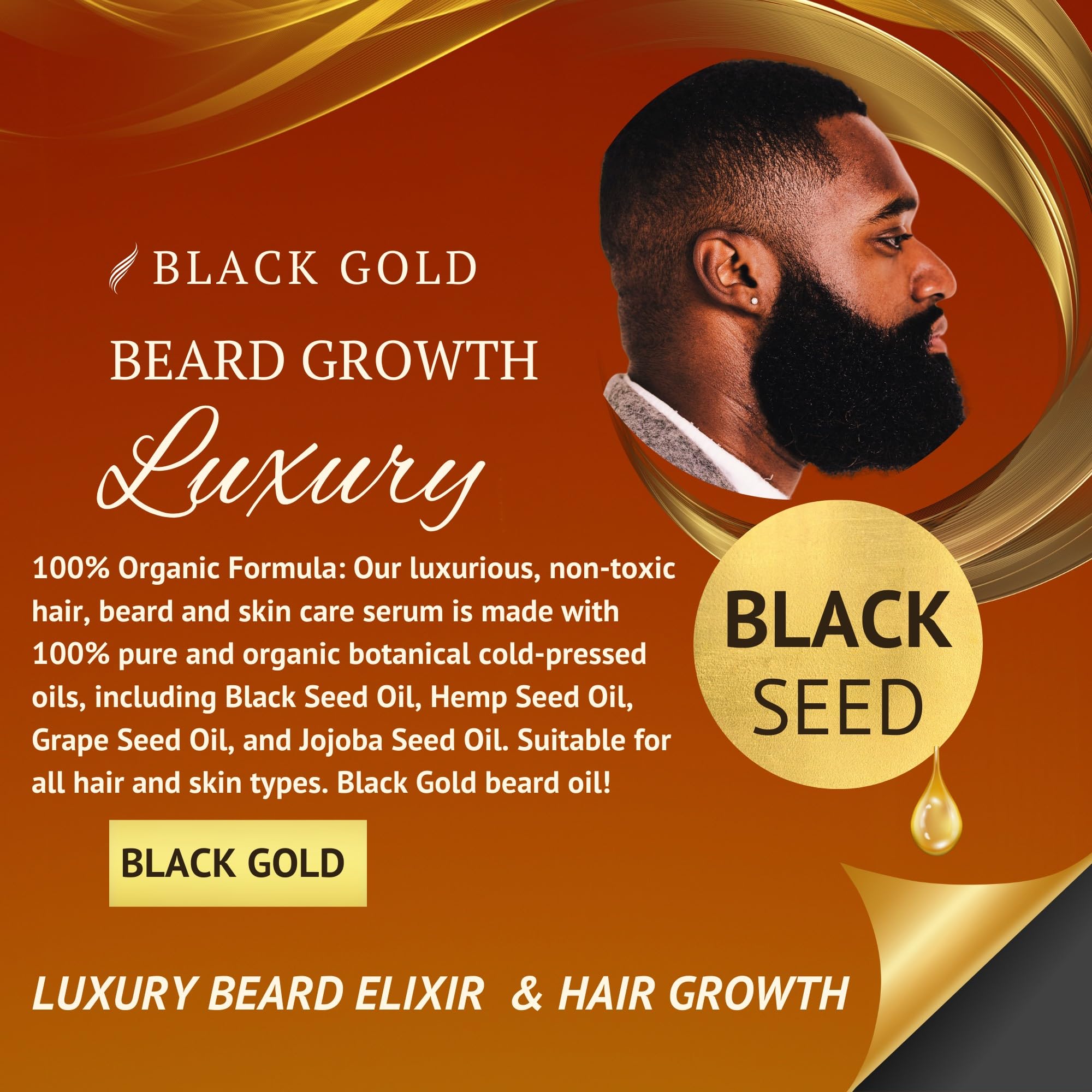 Black Tonight Premium Beard Oil β Organic Beard Growth Serum with Orange Citrus Scent β Luxury Beard & Hair Growth Serum that Softens, Conditions, Strengthens & Protects - 1oz