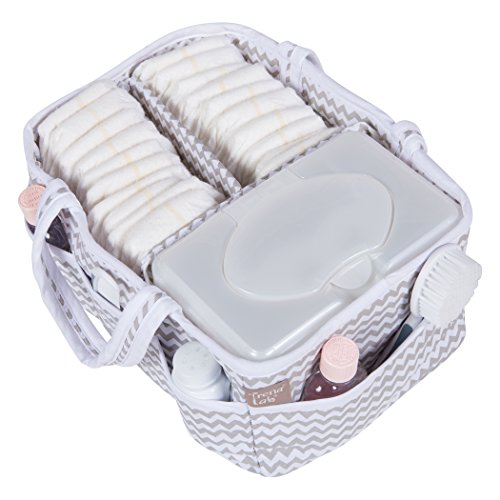Trend Lab Dove Gray Chevron Storage Caddy Diaper Organizer for Baby Nursery and Changing Table Accessories, 12 in x 6 in x 8 in (Pack of 2)