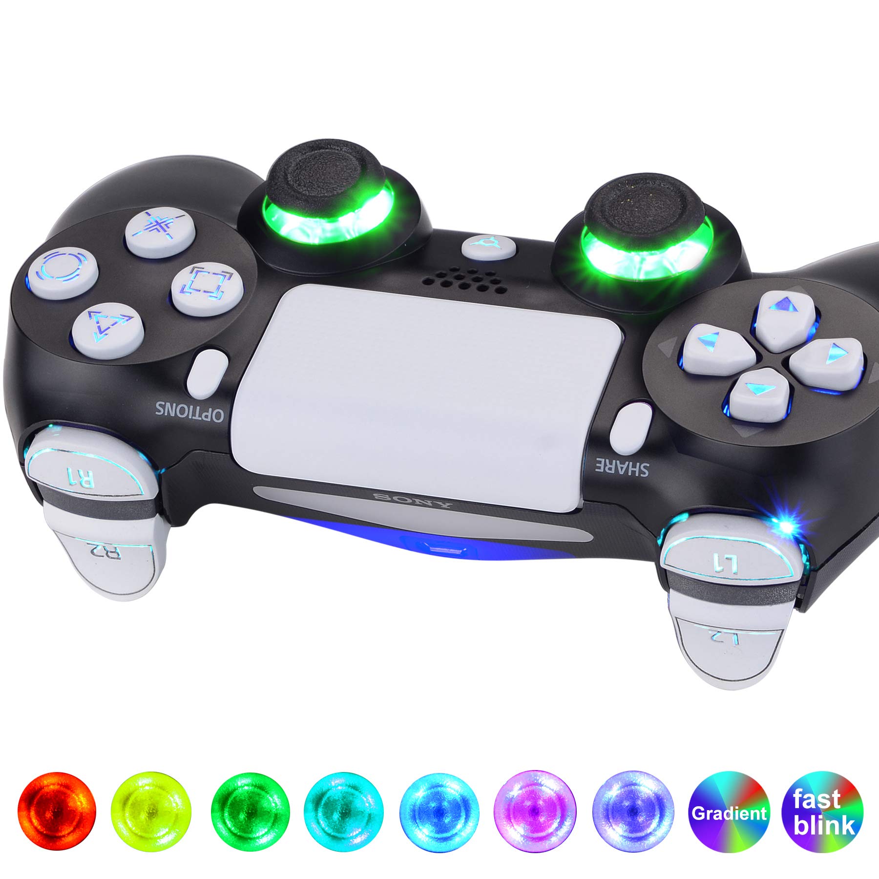 eXtremeRate 7 Colors 9 Modes Button Control DTFS (DTF 2.0) LED Kit, Scarlet Red Classical Symbols Multi-Colors Luminated D-pad Thumbsticks Face Buttons for PS4 Controller - Controller NOT Included