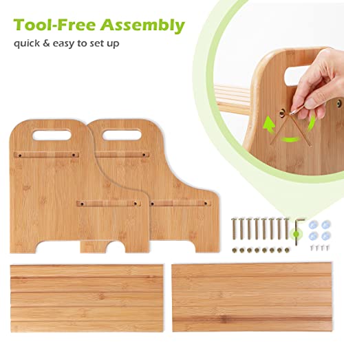OasisCraft Step Stool for Adults, Bamboo Two Step Stool with Handle Stepping Stool Potty Training Stool Wooden Toddler Shower Stool for Kids, Senior, Kitchen, Bathroom, Bedside, Support 350LB